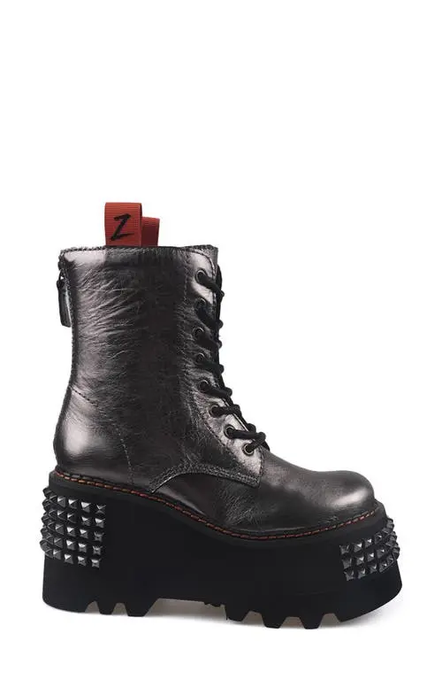 ZIGI Leysa Studded Platform Combat Boot - Metallic Silver