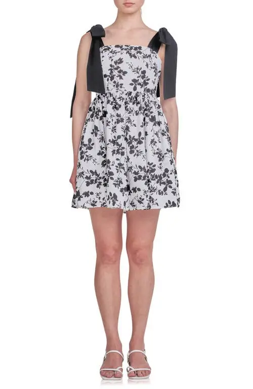 Endless Rose Print Contrast Bow Strap Minidress - White/black