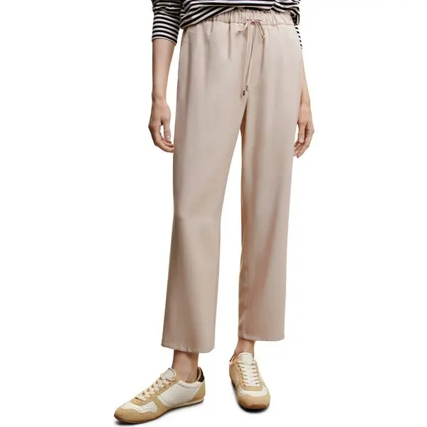 Mango Flowy Pants With Drawstring Waist - Light Beige