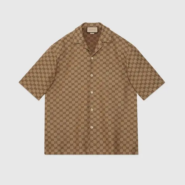 Gucci Gg Linen Blend Canvas Shirt - Brown