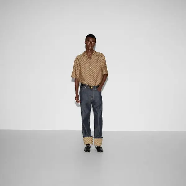 Gucci Gg Linen Blend Canvas Shirt - Brown