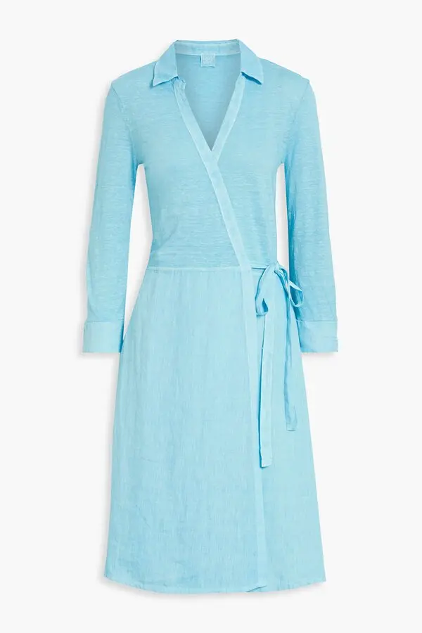 blue jersey wrap dress Jersey Faux Wrap with 3/4 Sleeve – Dressbarn