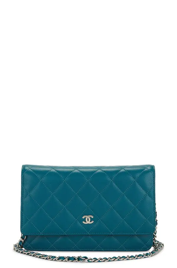 Chanel Lambskin Classic Wallet On Chain In Teal - Blue