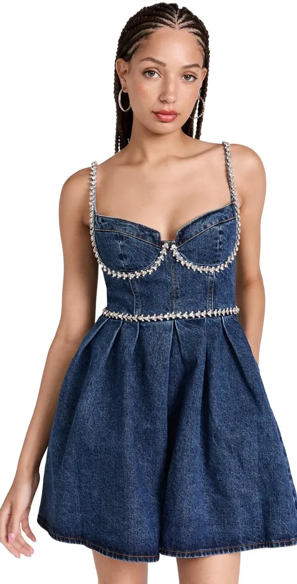 white christmas dresses Denim Collared Mini Dress – self-portrait-US main image 0