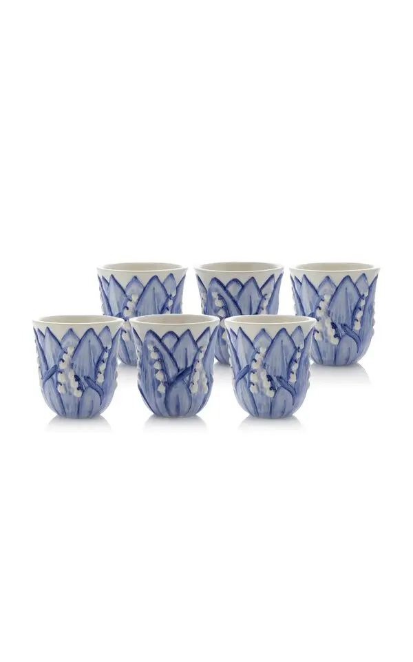 MODA DOMUS Set-of-six Lily Of The Valley Ceramic Tumblers - Blue