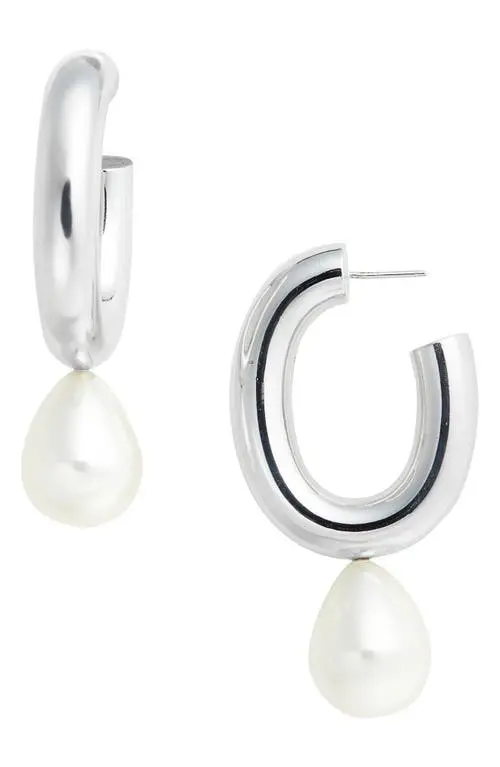 Simone Rocha Large Imitation Pearl Egg Hoop Earrings - Silver/pearl