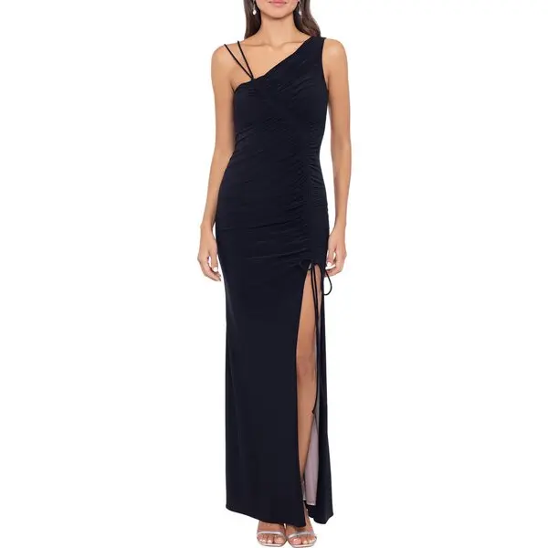 XSCAPE EVENINGS Ruched Asymmetric Neck Gown