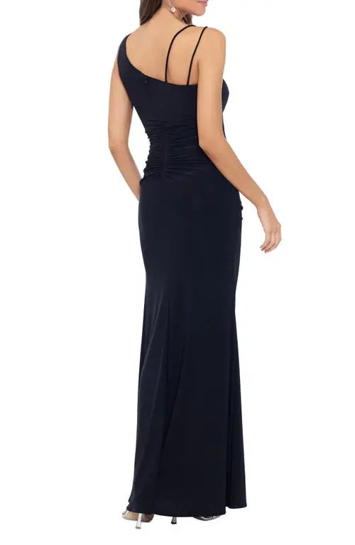 XSCAPE EVENINGS Ruched Asymmetric Neck Gown