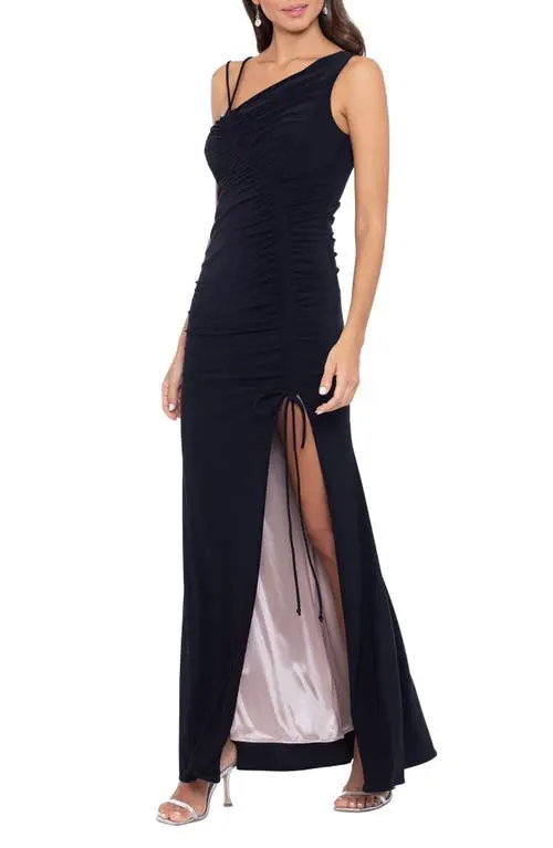XSCAPE EVENINGS Ruched Asymmetric Neck Gown