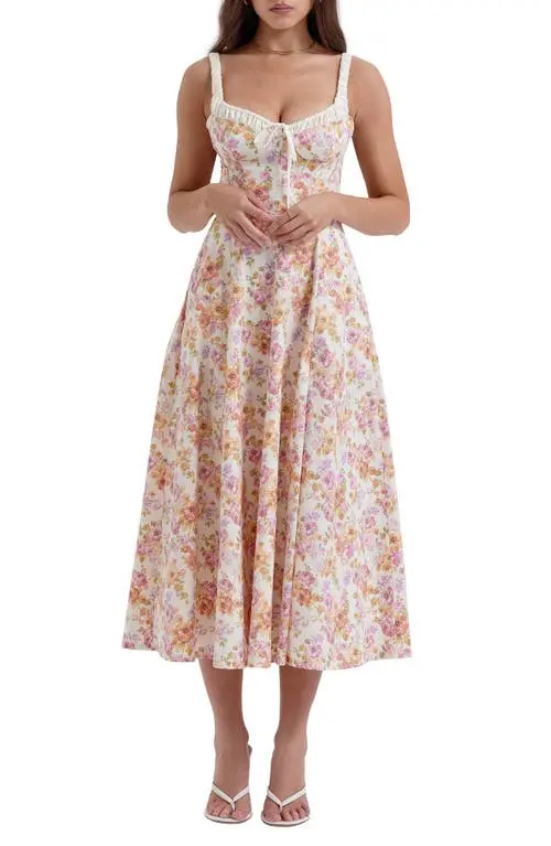 House Of Cb Sabrina Fit & Flare Dress - Ivory/pink Floral