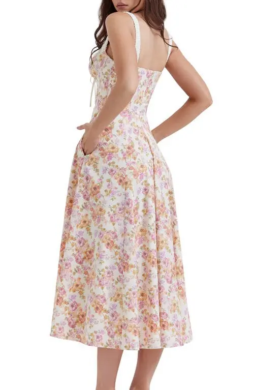 House Of Cb Sabrina Fit & Flare Dress - Ivory/pink Floral