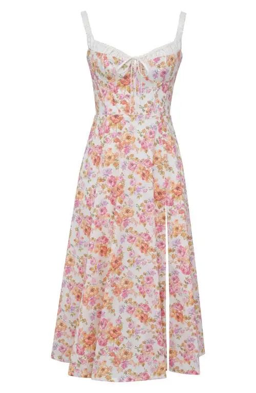House Of Cb Sabrina Fit & Flare Dress - Ivory/pink Floral