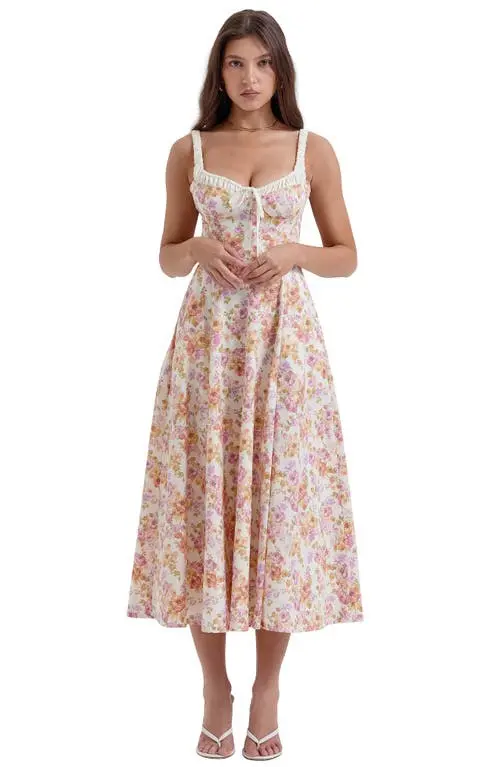 House Of Cb Sabrina Fit & Flare Dress - Ivory/pink Floral