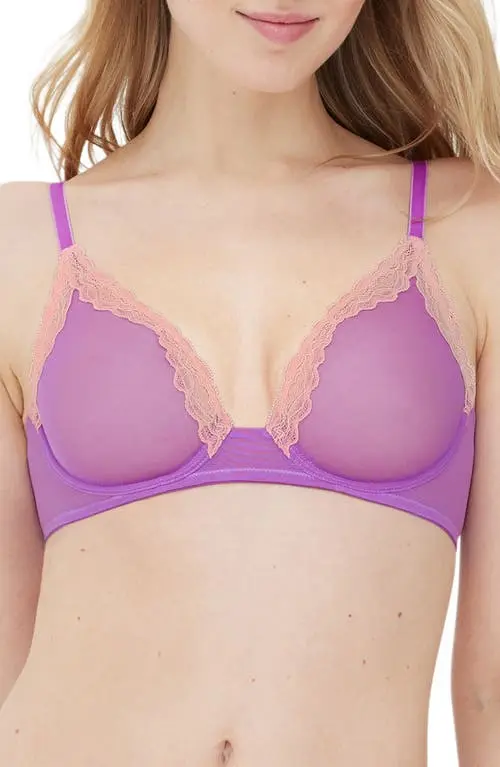 SKARLETT BLUE Passion Underwire Plunge Unlined Mesh Bra - Purple/ Carnation