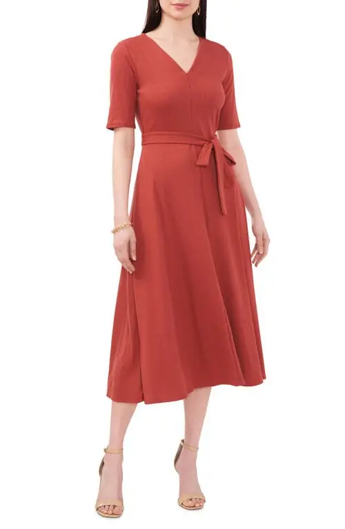 Chaus V-neck Belted Midi Fit & Flare Dress - Nutmeg