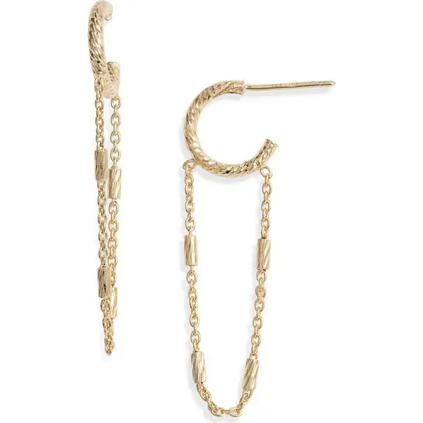 Jennifer Zeuner Jewelry Helmut Chain Huggie Hoop Earrings - 14k Yellow Gold Plated Silver