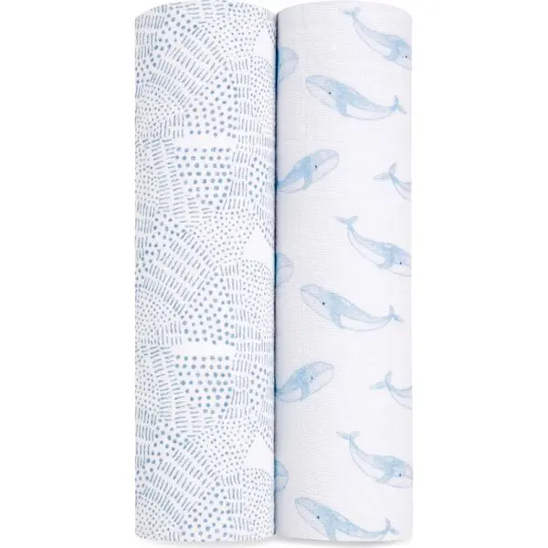 ADEN + ANAIS Assorted 2-pack Organic Cotton Muslin Swaddling Cloths - Oceanic Blue