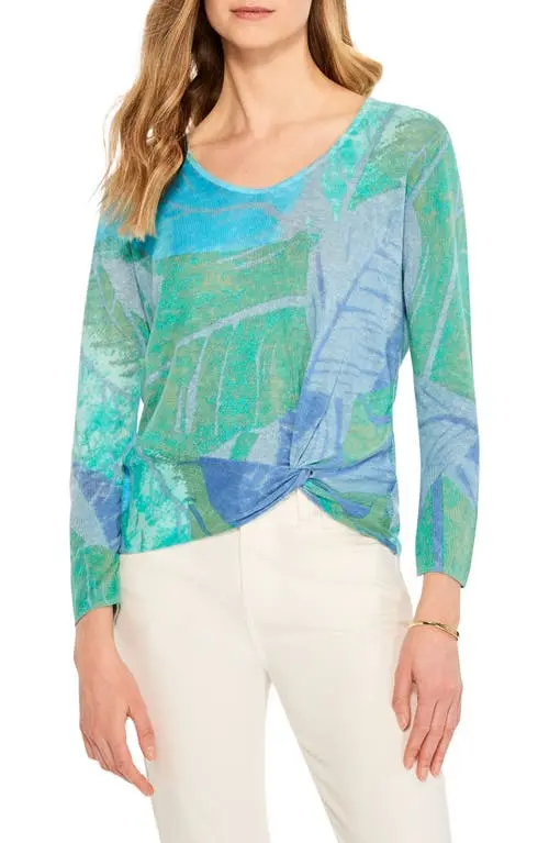 NIC+ZOE Full Bloom Knot Front Sweater - Blue Multi