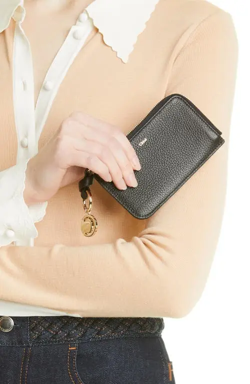 Chloé Alphabet Zip Leather Card Holder - Black 001