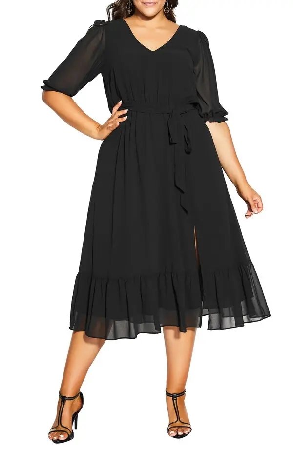City Chic Evelyn Sheer Sleeve Midi Dress