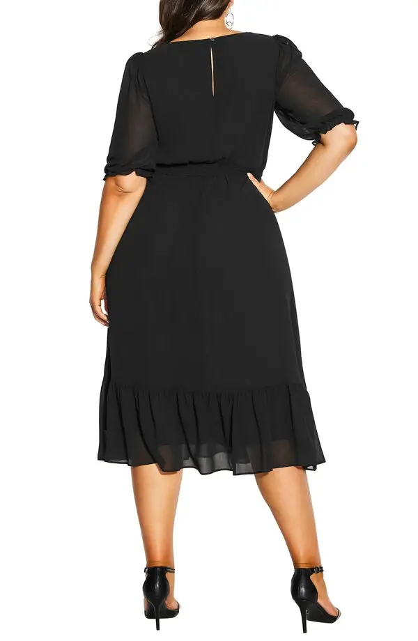 City Chic Evelyn Sheer Sleeve Midi Dress