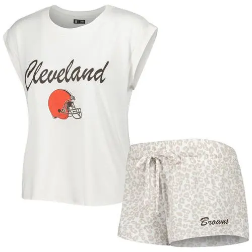 CONCEPTS SPORT Cream Cleveland Browns Montana Knit T-shirt & Shorts Sleep Set - White