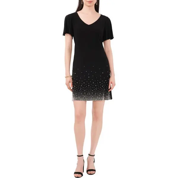 Chaus Imitation Pearl & Rhinestone Split Sleeve Dress - Black