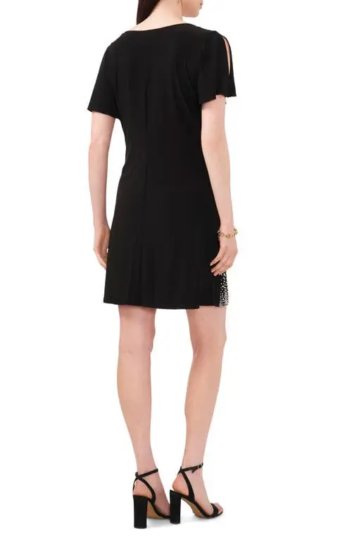 Chaus Imitation Pearl & Rhinestone Split Sleeve Dress