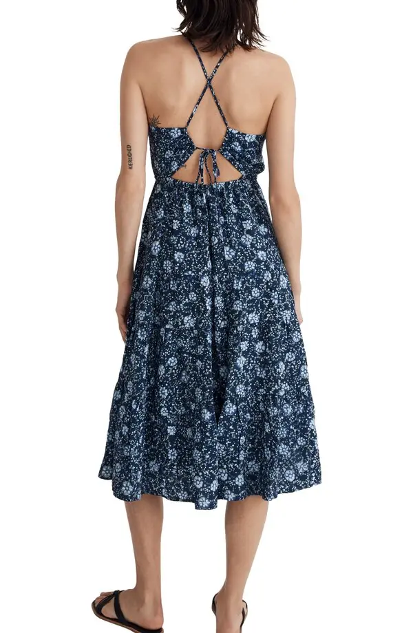 madewell cross back midi dress Cross-Back Halter Midi Dress in Vineyard Medallion