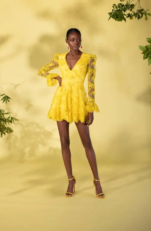 canary yellow lace dress Bardot Taryn Lace Detail Maxi Dress in Yellow