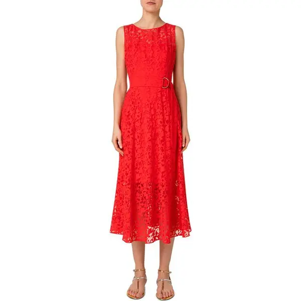 Akris Sleeveless Lace Organza Dress - Red