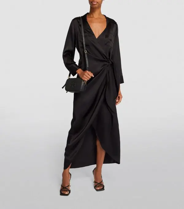 l'agence kadi silk wrap dress L'Agence - Black Kadi Long Wrap Dress