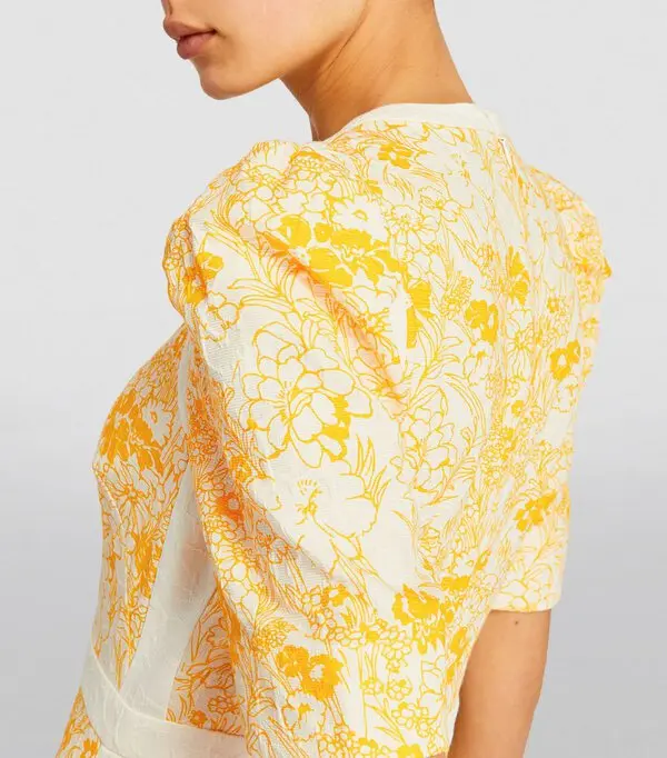 cotton jacquard gardenia print maxi dress Me+Em Cotton Gardenia Print Maxi Dress - Yellow