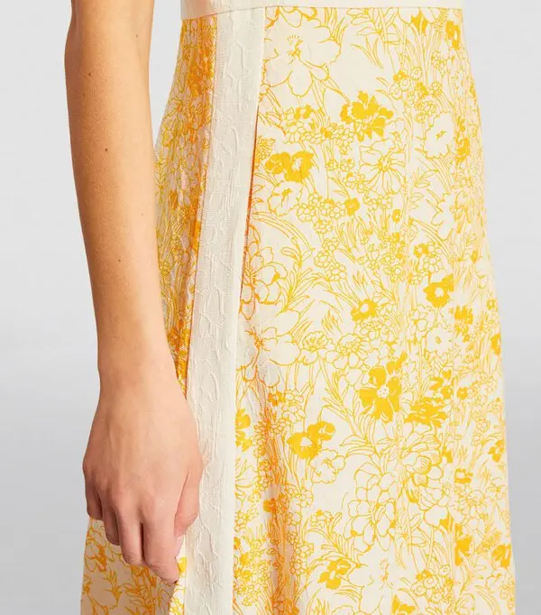 cotton jacquard gardenia print maxi dress Me+Em Cotton Gardenia Print Maxi Dress - Yellow