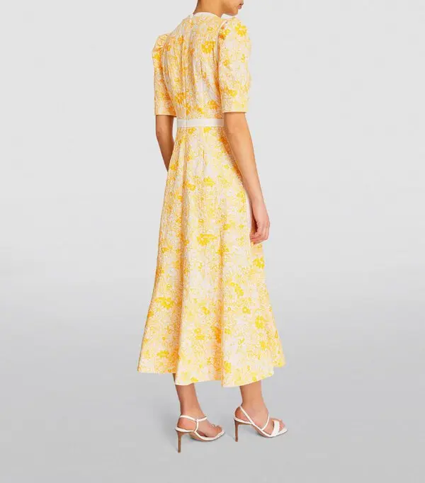 cotton jacquard gardenia print maxi dress Me+Em Cotton Gardenia Print Maxi Dress - Yellow