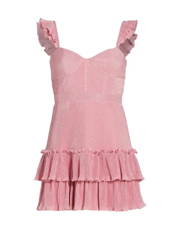Saylor Lavenda Tiered Metallic Minidress - Bubblegum