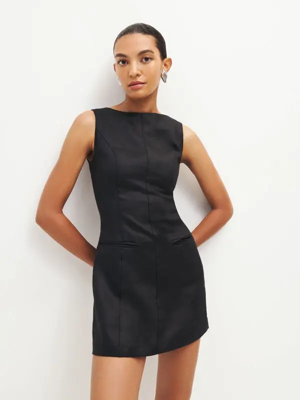 REFORMATION Leopard Print Sleeveless Mini Dress - Black