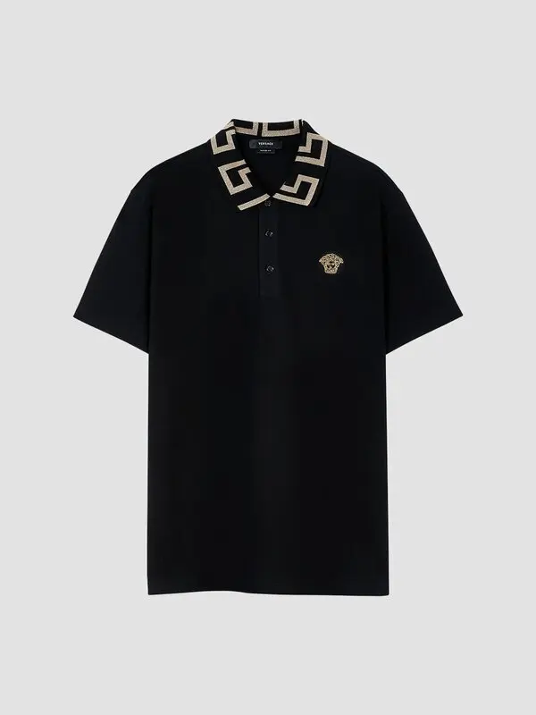 Versace Piquet Cotton Polo Shirt - Black