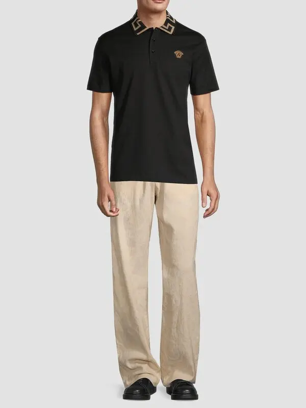 Versace Piquet Cotton Polo Shirt - Black