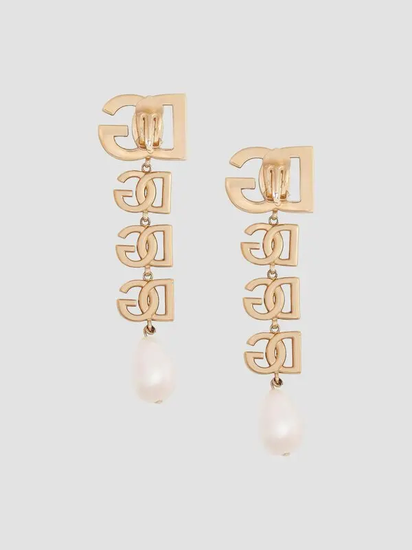 Dolce & Gabbana Goldtone & Imitation Pearl Monogram Clip-on Drop Earrings - Gold