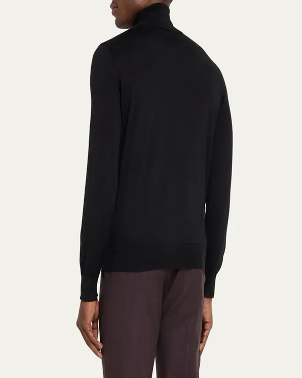 Zegna Cashmere-silk Turtleneck Sweater - Black Solid