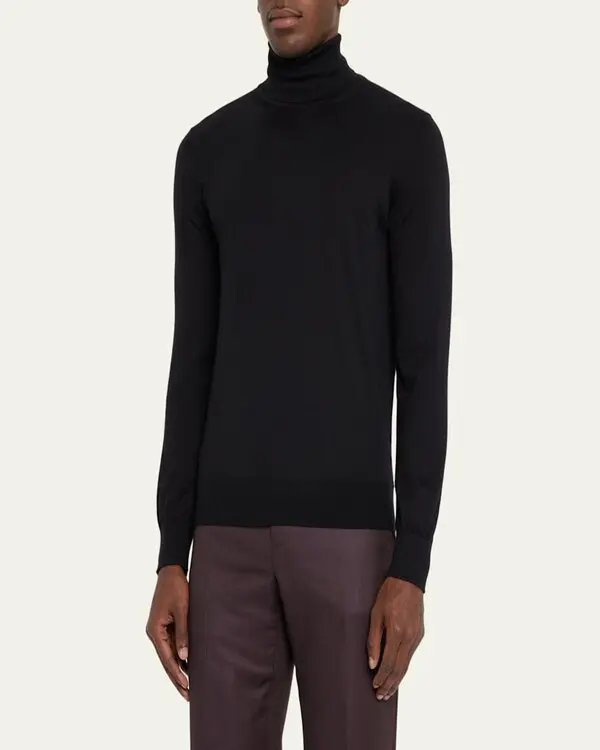 Zegna Cashmere-silk Turtleneck Sweater - Black Solid