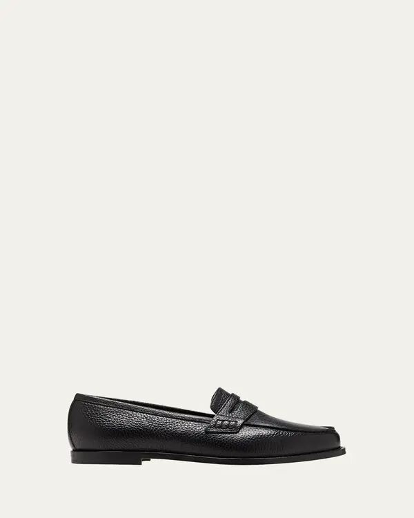 Manolo Blahnik Perrita Leather Penny Loafers - Black
