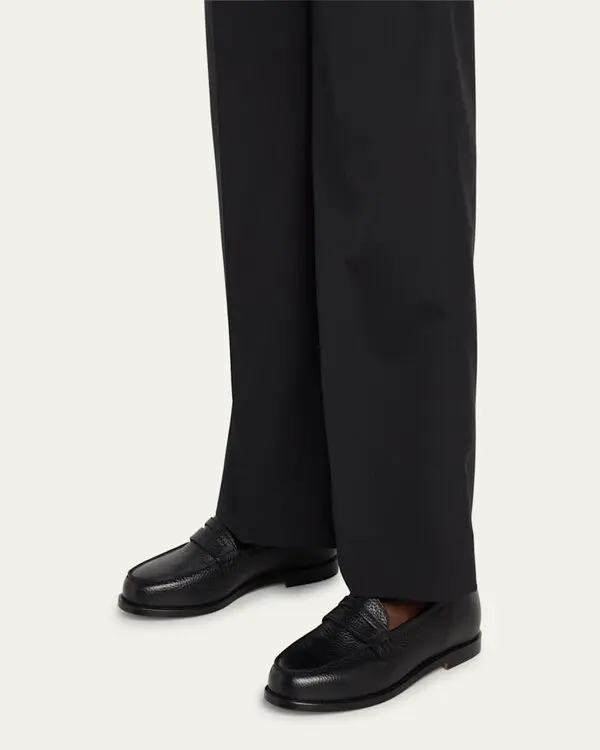 Manolo Blahnik Perrita Leather Penny Loafers - Black