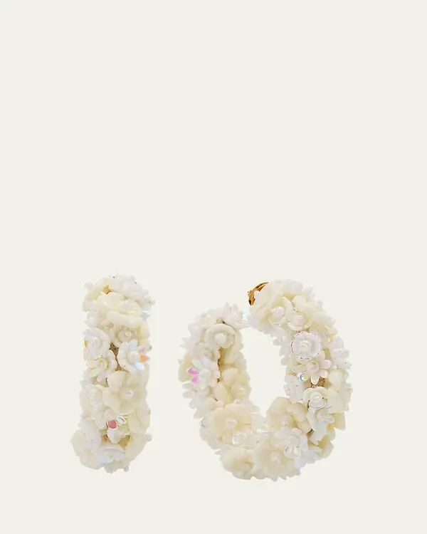 Oscar De La Renta Flower Hoop Earrings - Ivory