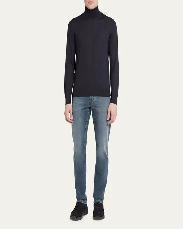 Zegna Cashseta Cashmere-silk Turtleneck Sweater - Navy Solid