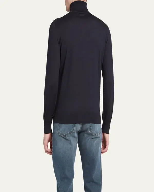 Zegna Cashseta Cashmere-silk Turtleneck Sweater - Navy Solid