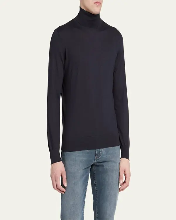 Zegna Cashseta Cashmere-silk Turtleneck Sweater - Navy Solid