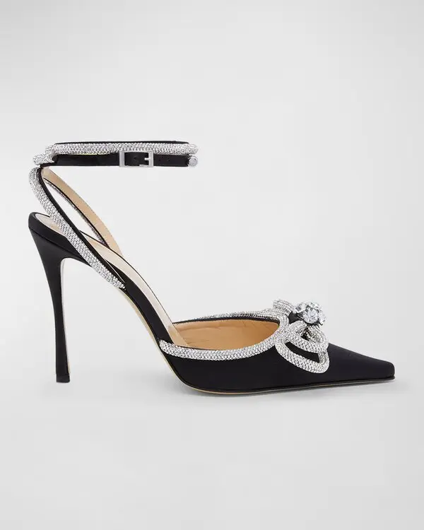 Mach & Mach Strass Bow Double Ankle-strap Pumps - Black