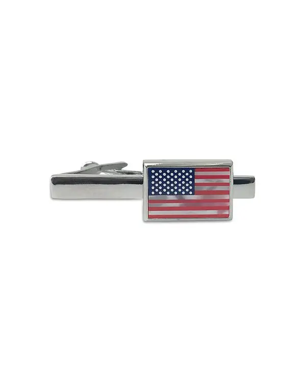 LINK UP American Flag Mother Of Pearl Rhodium Plated Short Tie Bar - Red White Blue